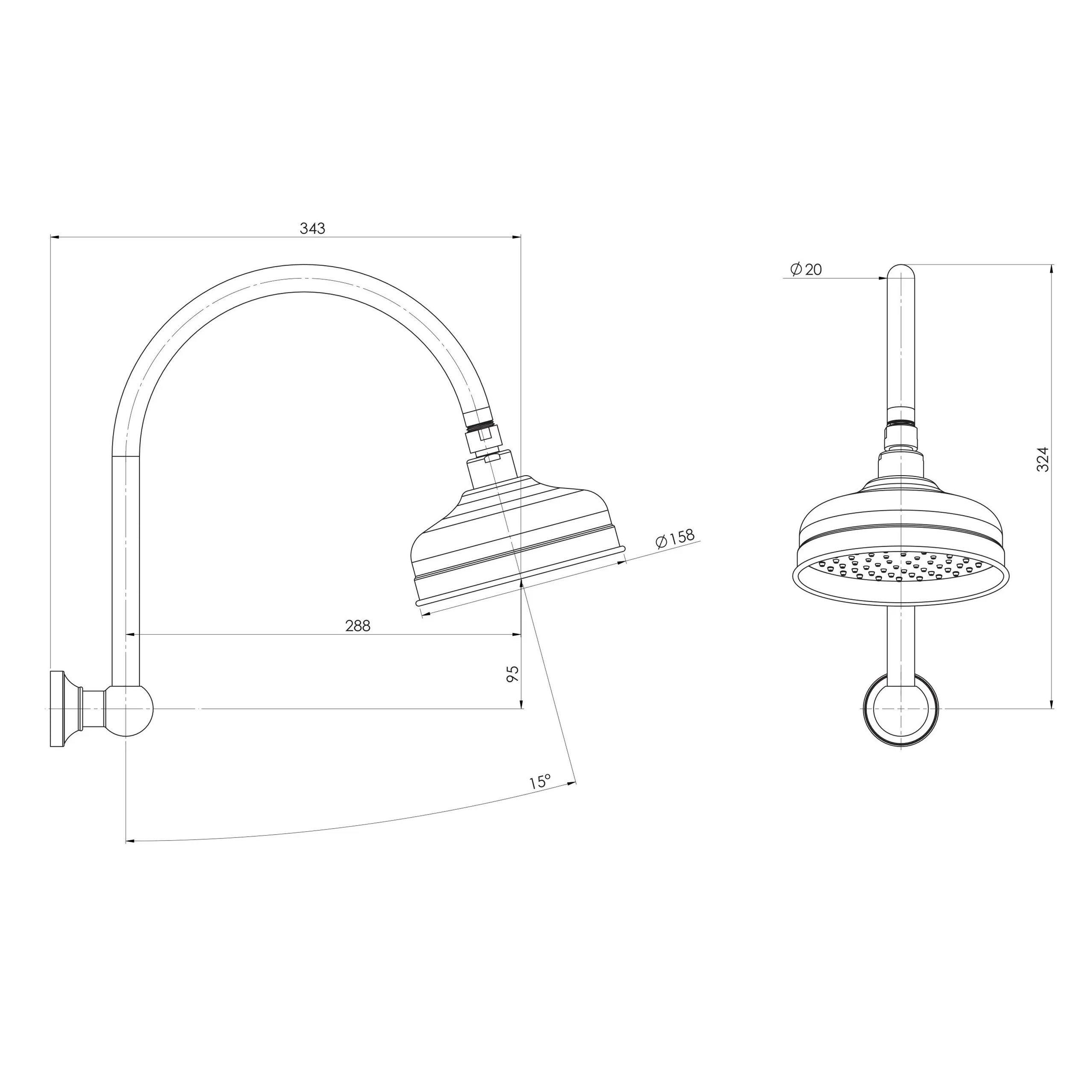 Phoenix Cromford High-Rise Shower Arm & Rose, Brushed Gold — Yeomans