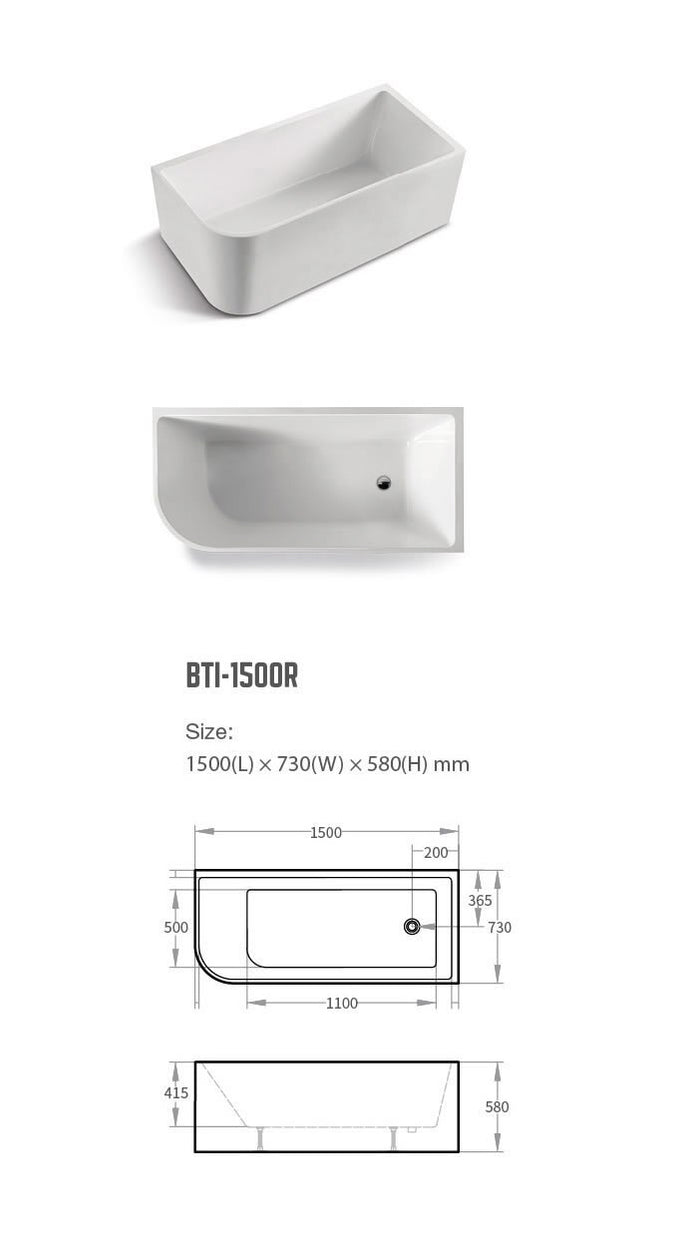 BNK Modica 1500 Acrylic bathtub Right Hand - White Gloss — Yeomans
