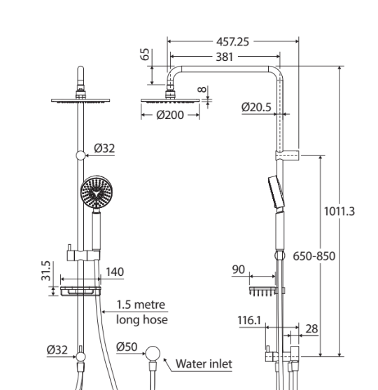 Fienza Michelle Multifunction Twin Rail Shower with Soap Basket, Chrom ...