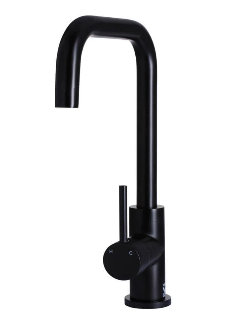 Meir Round Kitchen Mixer Tap Curved, Matte Black — Yeomans